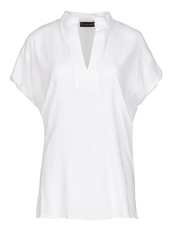 CONQUISTA Sleeveless Top With Mandarin Collar - White