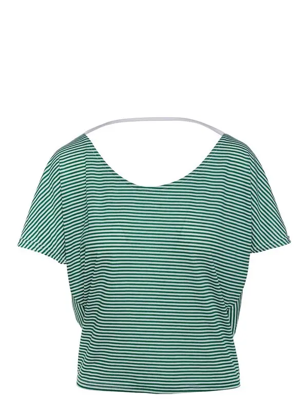 CONQUISTA Striped Batwing Top With Drape Back - Green