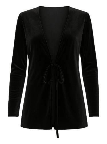 CONQUISTA Velvet Cardigan With Tie Detail - Black