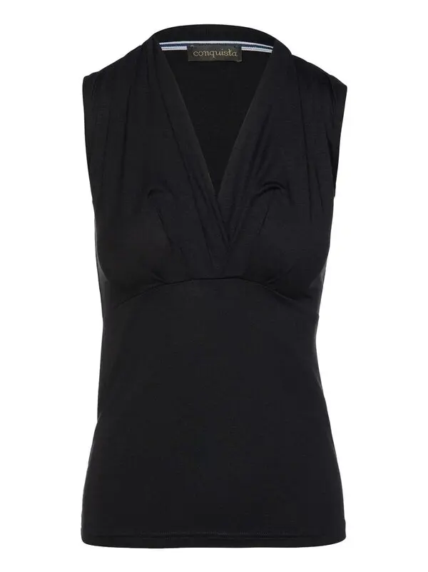 CONQUISTA Sleeveless Faux Wrap Top - Black