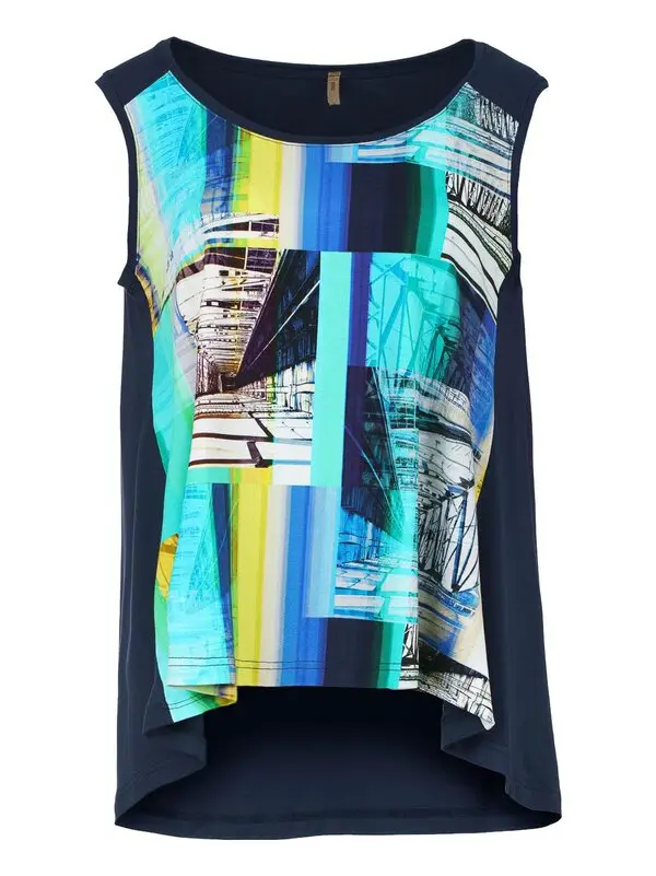 CONQUISTA Sleeveless Printed Stretch Jersey Top - Blue