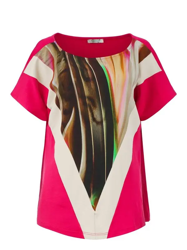 CONQUISTA Vibrant Abstract Boat Neck Top - Pink