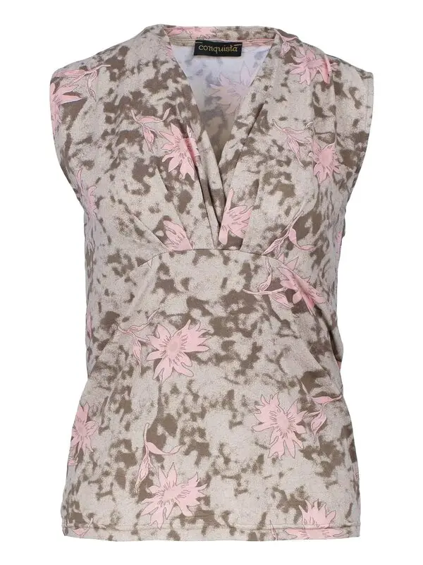 CONQUISTA Sleeveless Floral V-neck Top - Pink