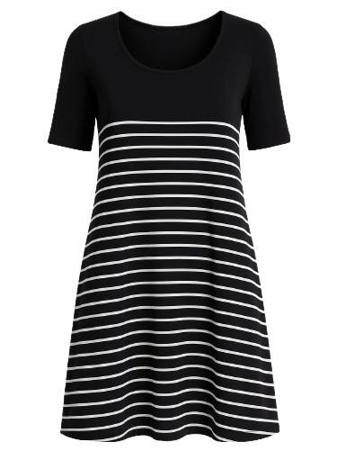 CONQUISTA A-line Stretch Dress With Stripe Detail - Black