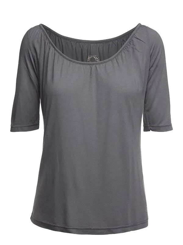 CONQUISTA Short Sleeve Top With Rhinestone Detail - Grey