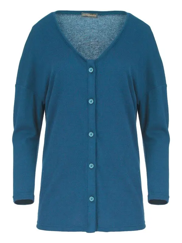 CONQUISTA Petrol Knit Button Cardigan - Blue