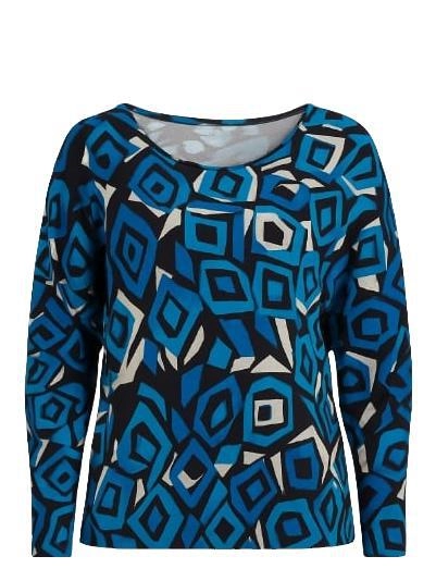 CONQUISTA Geometric Print Viscose Elastane Jersey Top - Blue