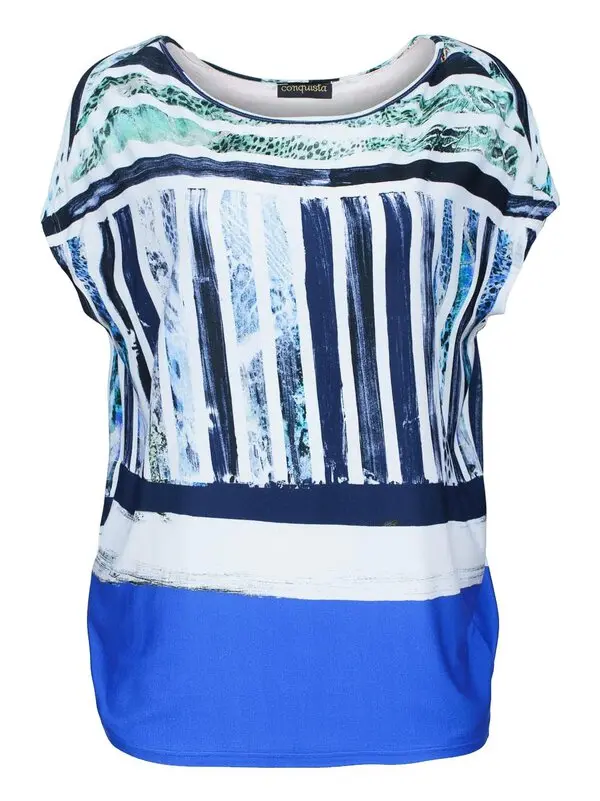 CONQUISTA Printed Egg-shaped Jersey Top - Blue