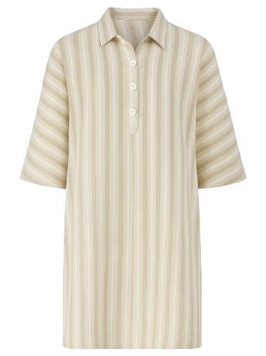 CONQUISTA Oversized Striped Linen Blend Dress - Gold