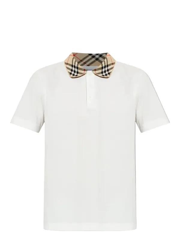 Burberry Classic Fit Check-collar Cotton Polo Shirt - White