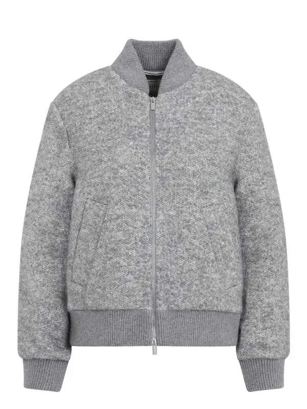 Peserico Bouclé Bomber Jacket In Wool-alpaca Blend - Grey