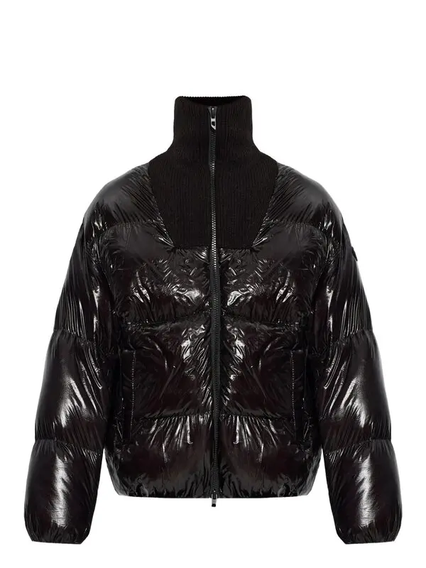 DIESEL® Ribbed Turtleneck Down Puffer Jacket With Two-way Zip Pockets And Drawstring Hem - Nero