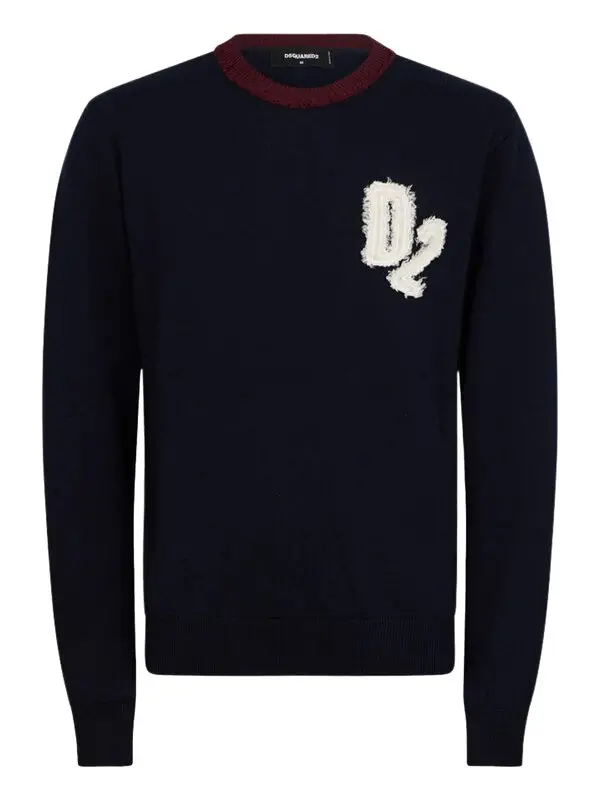 Dsquared2 Crewneck Sweater With Textured Logo - Navy