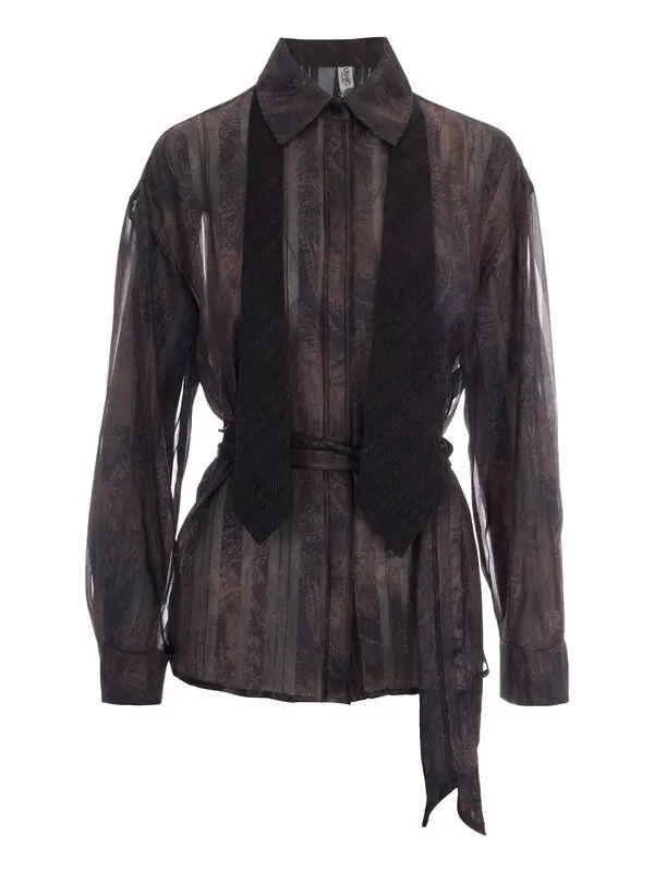 Liu Jo Sheer Printed Shirt With Integrated Tie - Moro Cachemire