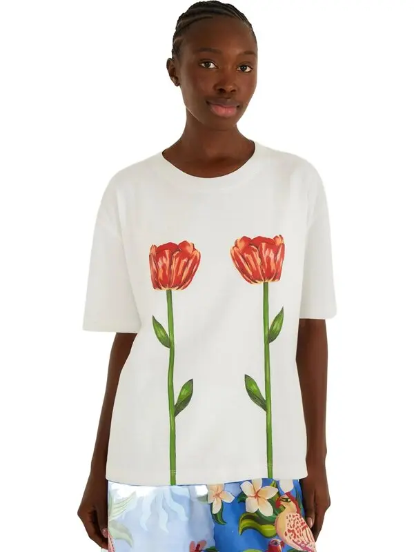 Farm Rio Crewneck T-shirt With Floral Print - Bianco