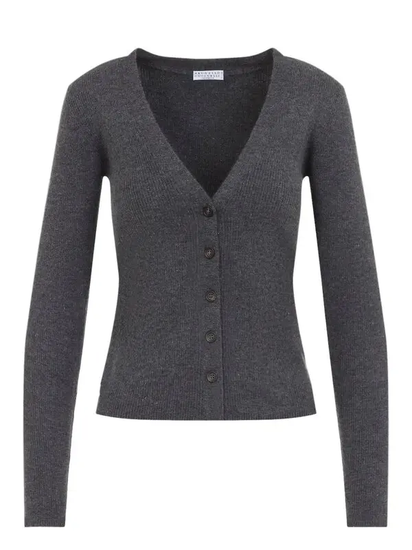 Brunello Cucinelli Cashmere Lurex Cardigan Sweater - Grey