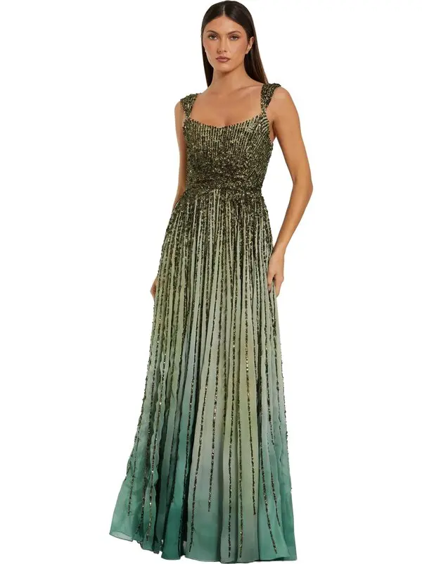Mac Duggal Petite Sleeveless Sequin A Line Ombre Gown - Green