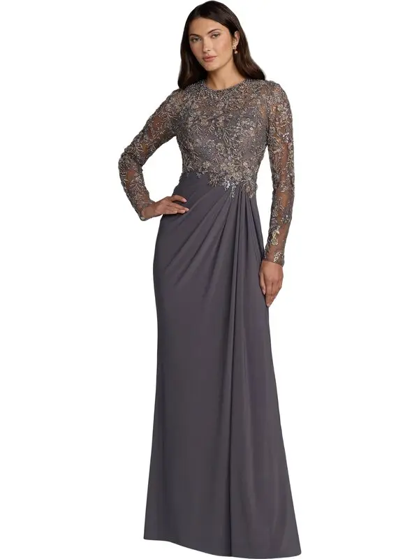 Mac Duggal Embroidered Long Sleeve Gown - Charcoal