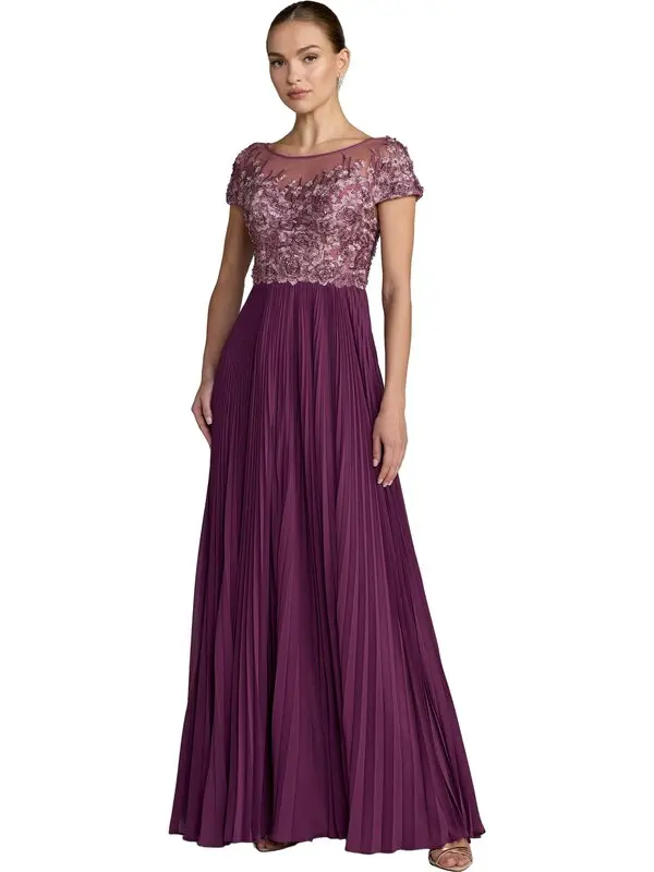 Mac Duggal Embroidered Cap Sleeve Gown - Purple