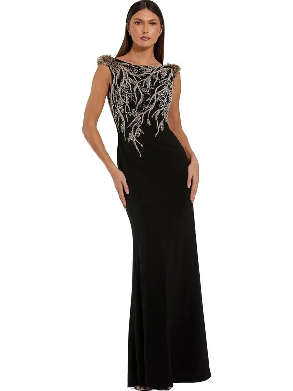 Mac Duggal Embellished Cap Sleeve Gown - Black