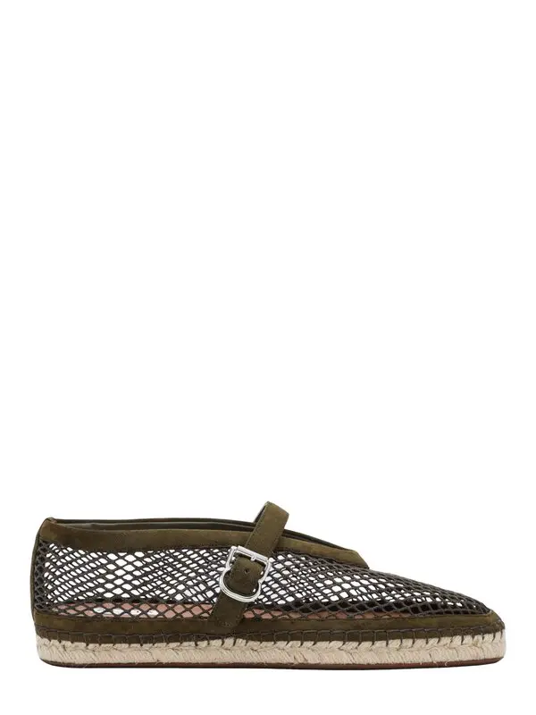 Alaïa Flat Espadrilles In Mesh And Suede - Green
