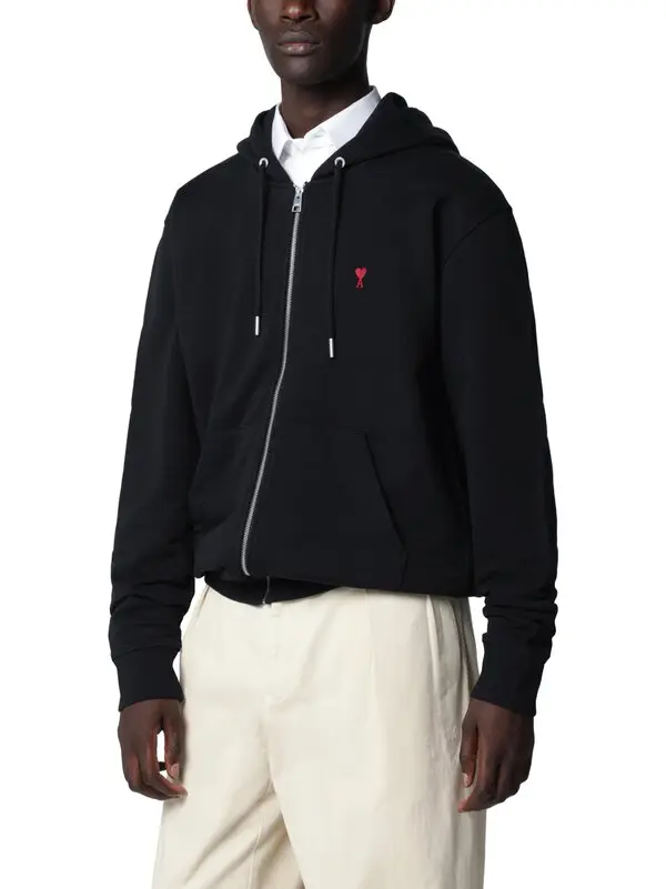 AMI Paris De Coeur Zip-up Hoodie - Black