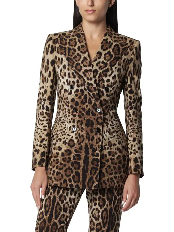 Dolce & Gabbana Leopard-print Double-breasted Wool Jacket - Brown