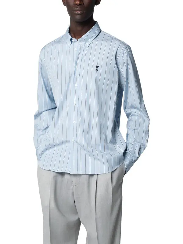 AMI Paris Light Striped De Coeur Shirt - Blue