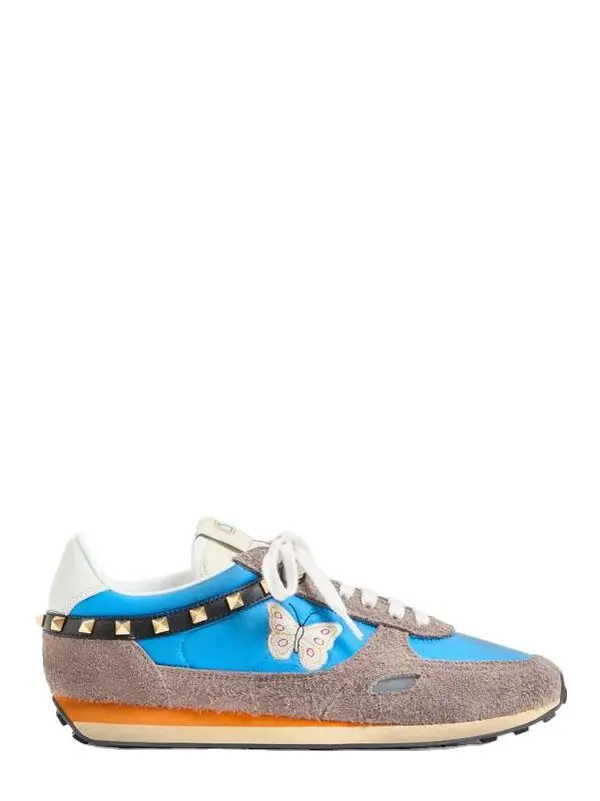 Valentino Garavani Stud Up Runner Sneakers With Butterfly Embroidery - Azure/multicolour
