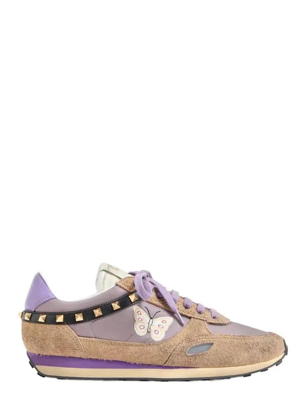 Valentino Garavani Studded Butterfly Embroidered Sneakers - Lilac/multicolor