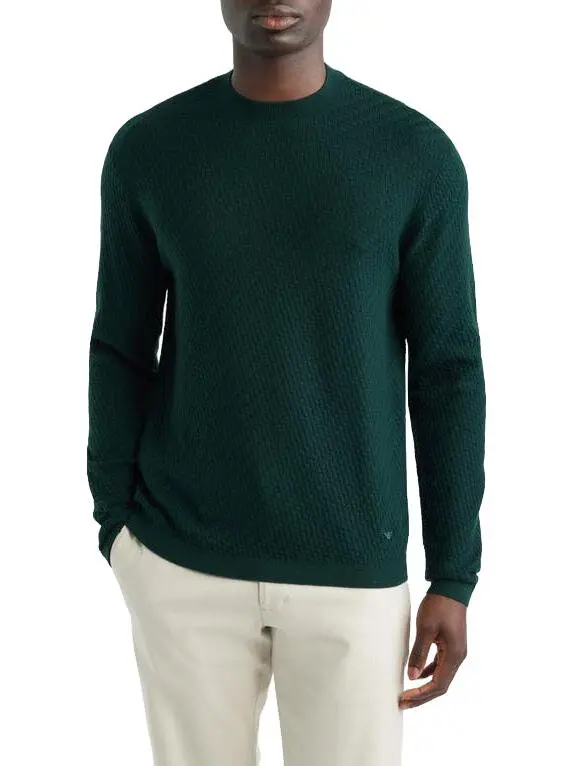 Emporio Armani Geometric Stitch Virgin Wool Crewneck Sweater - Green