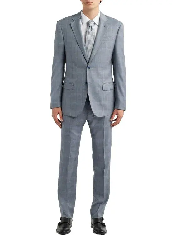 Emporio Armani Light Grey Check Virgin Wool Suit - Solid Dark Grey