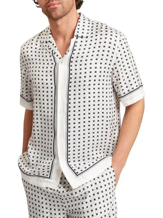 Ted Baker London Ferran Geometric Print Cotton & Linen Camp Shirt - Ecru