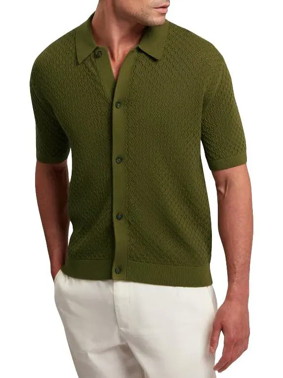Ted Baker London Domati Texture Knit Short Sleeve Button-up Shirt - Khaki