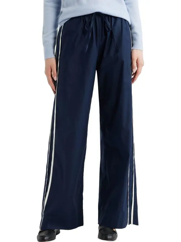 REFORMATION Julien Wide Leg Poplin Pants With Sporty Stripes - Midnight