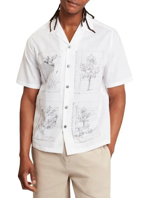 Ted Baker London Gallagr Linen & Cotton Camp Shirt - White