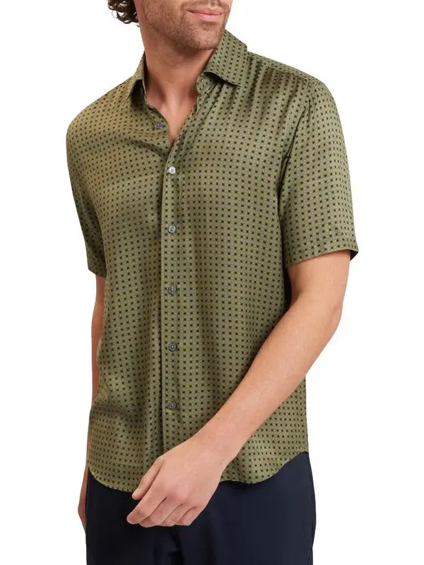 Ted Baker London Allistr Check Short Sleeve Button-up Shirt - Khaki