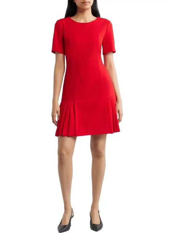 TAHARI ASL Pleated Detail Short Sleeve Dress - Red