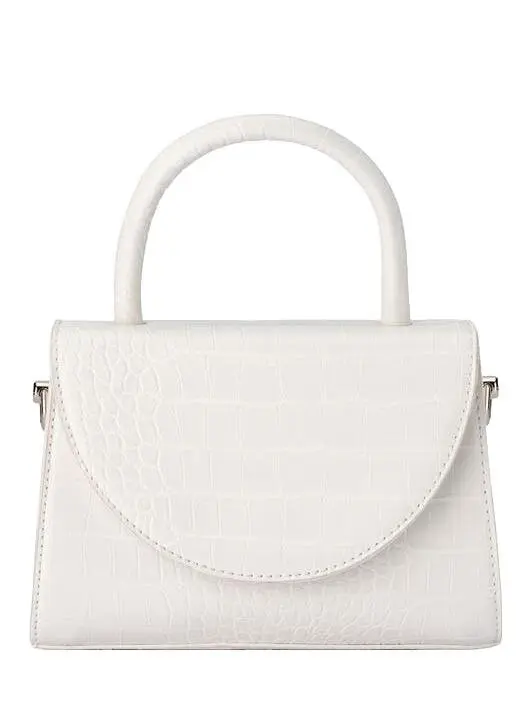OLGA BERG Nadia Croc Embossed Faux Leather Top Handle Bag - White