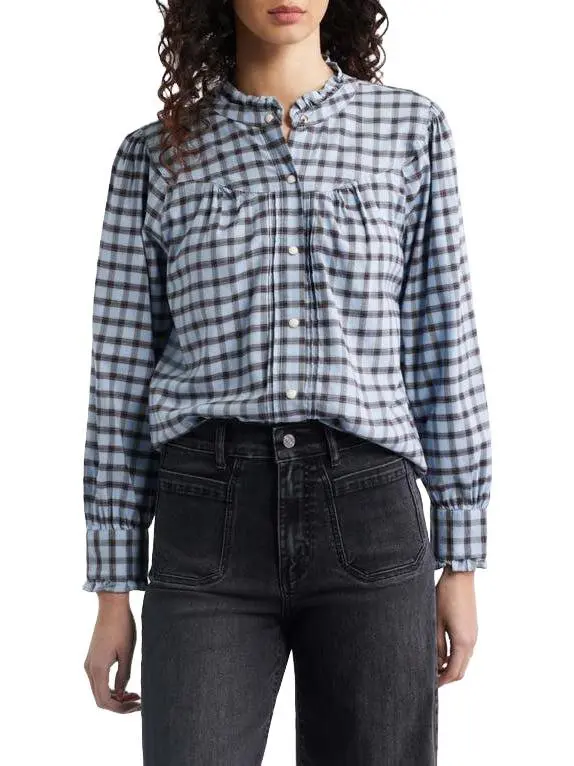 Rails Alanna Ruffle Check Organic Cotton Snap-up Shirt - Sky Check