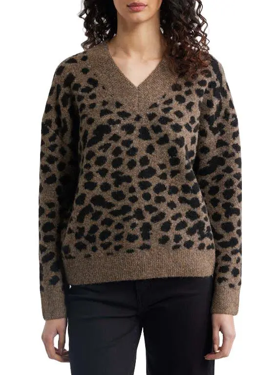Rails Rae V-neck Animal Print Sweater - Hazelnut Spotted