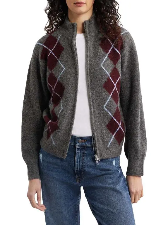 Rails Chloe Argyle Zip Cardigan - Grey Argyle