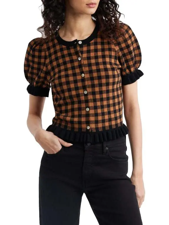 Rails Lora Gingham Short Sleeve Cardigan - Brown/black Gingham