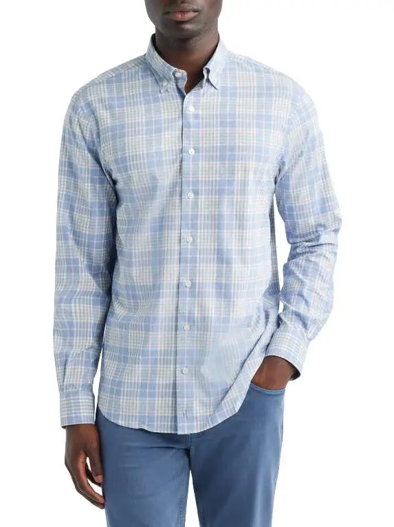 Johnnie-o Mosley Plaid Performance Twill Button-down Shirt - Sapphire