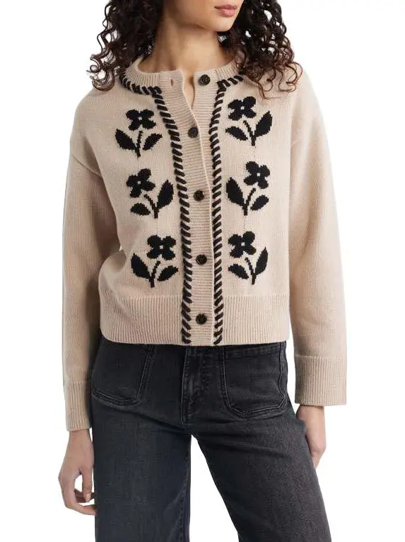Rails Mavie Intarsia Floral Cardigan - Oat Black