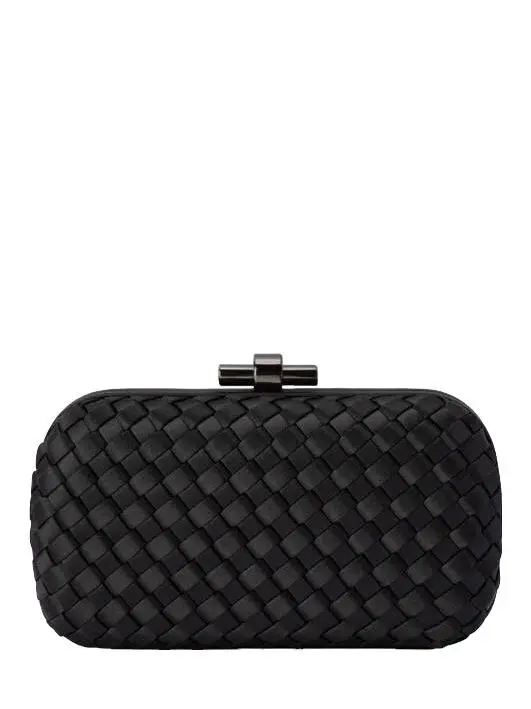 OLGA BERG Evelyn Woven Clutch With Removable Chain Strap - Black