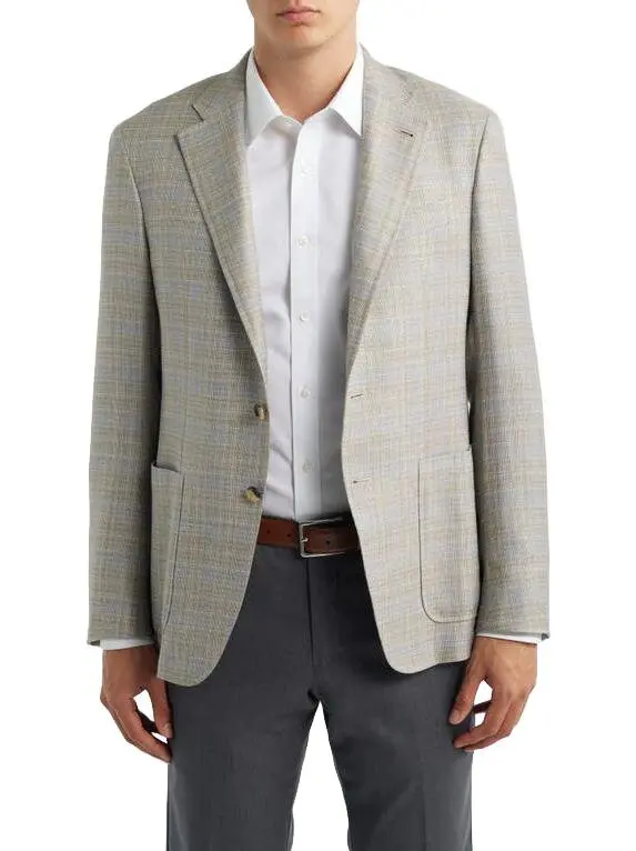 Canali Kei Trim Fit Plaid Wool & Silk Blend Sport Coat - Beige
