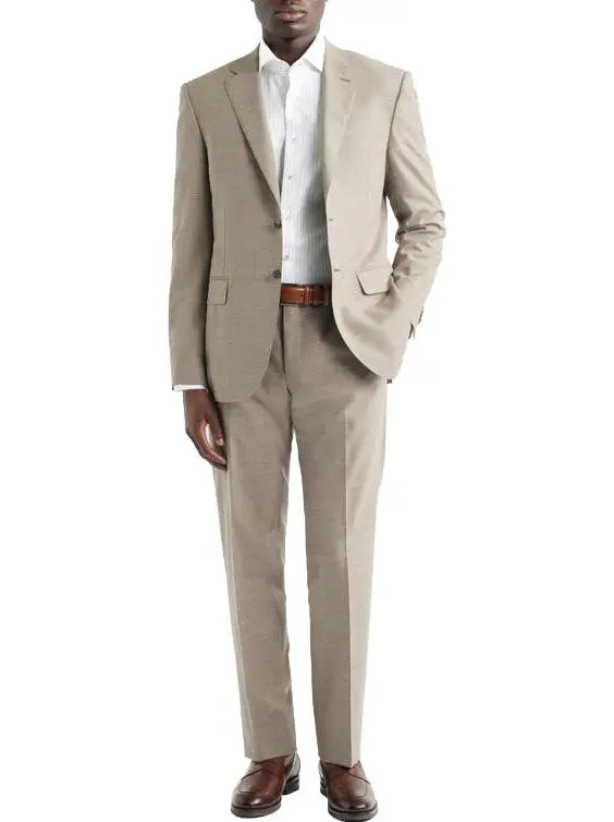 Canali Siena Regular Fit Tan Mélange Stretch Wool Suit - Beige