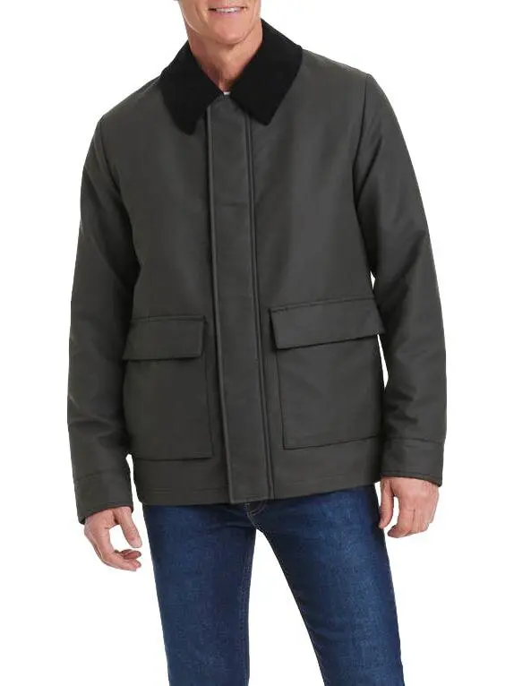 Vince Camuto Waxed Barn Jacket With Corduroy Collar - Dark Olive
