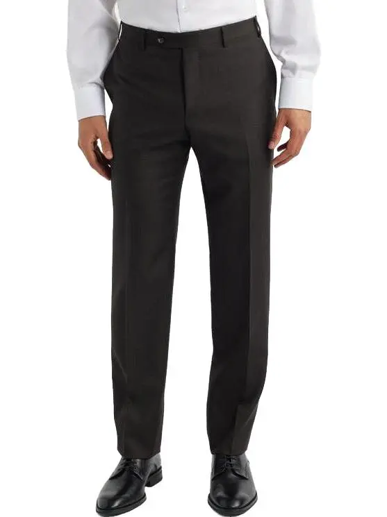 Canali Siena Regular Fit Flat Front Solid Wool Suit Pants - Brown